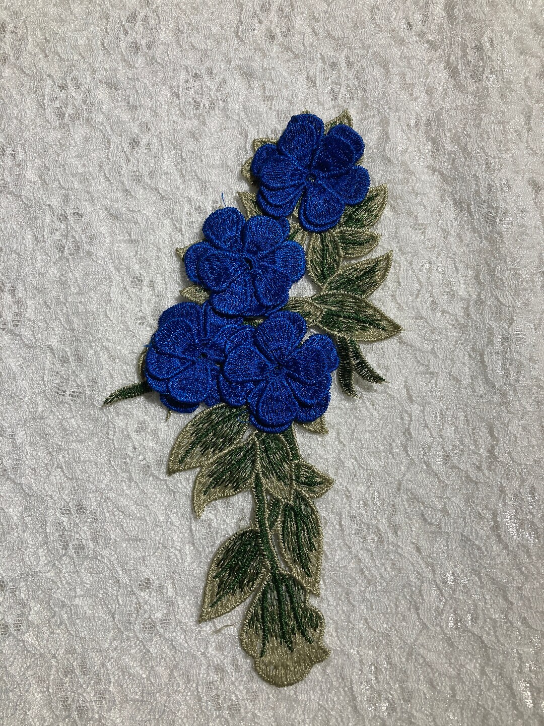 NEW Beautiful Royal Blue Flower With Leaves Heavily Embroidered ...