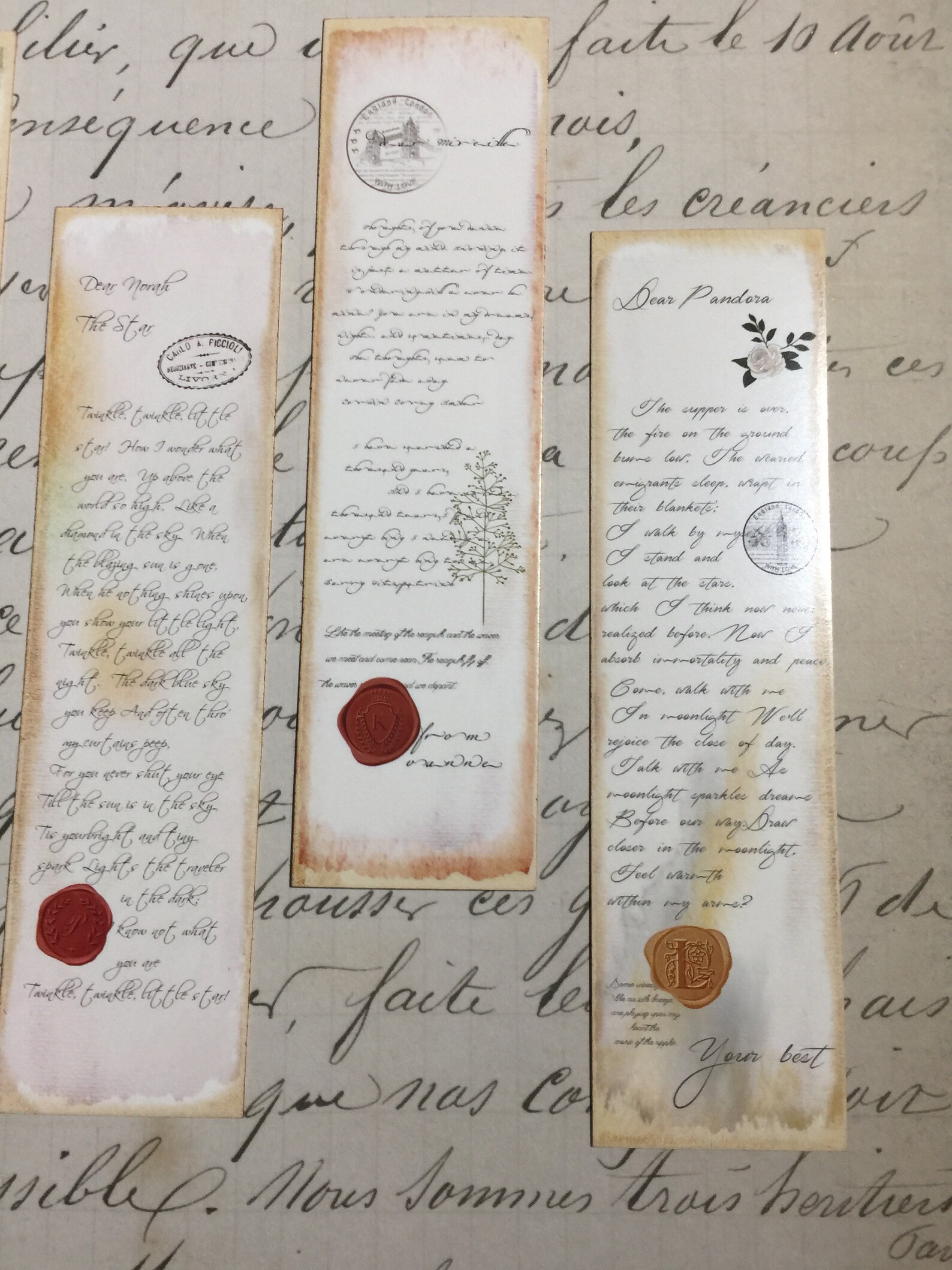 NEW Poem Bookmark Set With Faux Wax Seal 5 Pieces Journaling ...