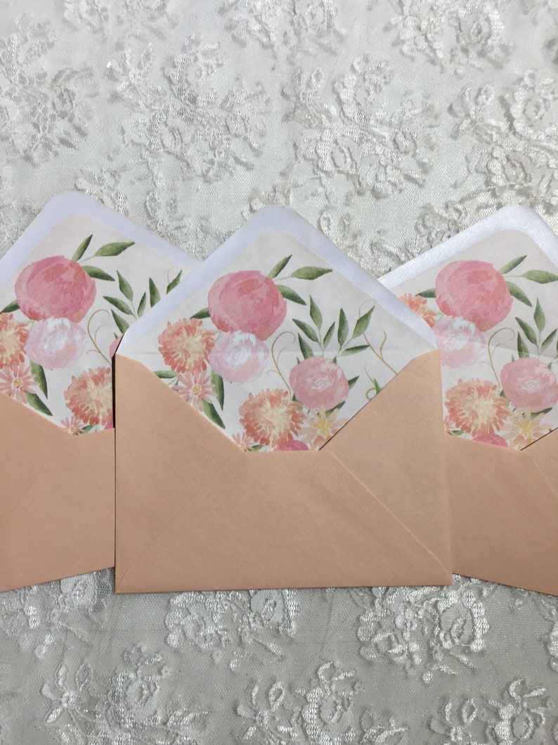 NEW Dusty Peach Water Color Lined Floral Envelopes Set of - Etsy
