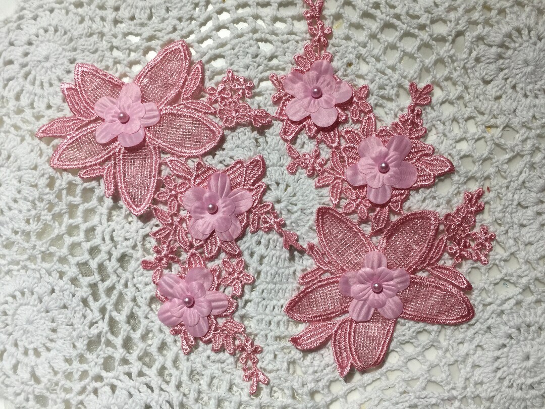 NEW!!! Beautiful Fancy Embroidered Pink Cluster Appliqué W/pearls ...