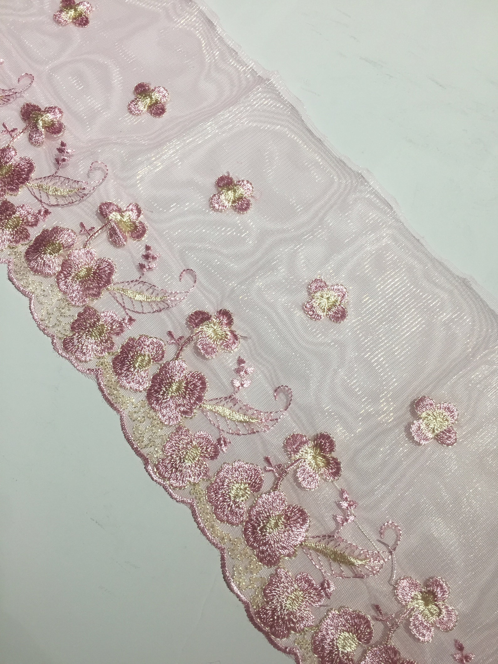 NEW Wide Embroidered Pretty Pink Flower Trim Sewing | Etsy