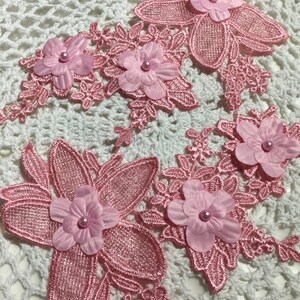 NEW!!! Beautiful Fancy Embroidered Pink Cluster Appliqué W/pearls ...