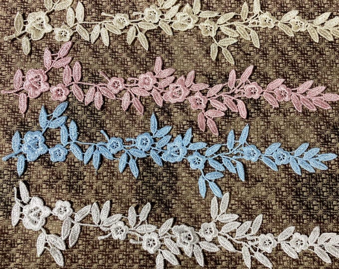 NEW!! Set of Four Fully Embroidered Flower Appliqués Trims, Edging ...