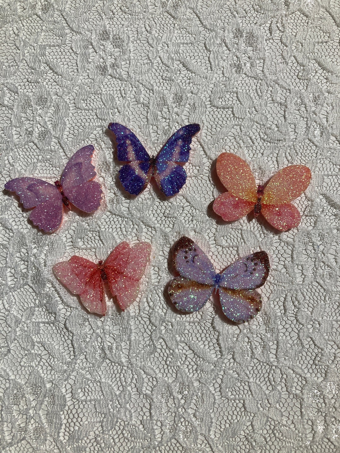 NEW!! Glittered Multicolor Butterfly Set ( 5 Pieces ) Embellishments ...