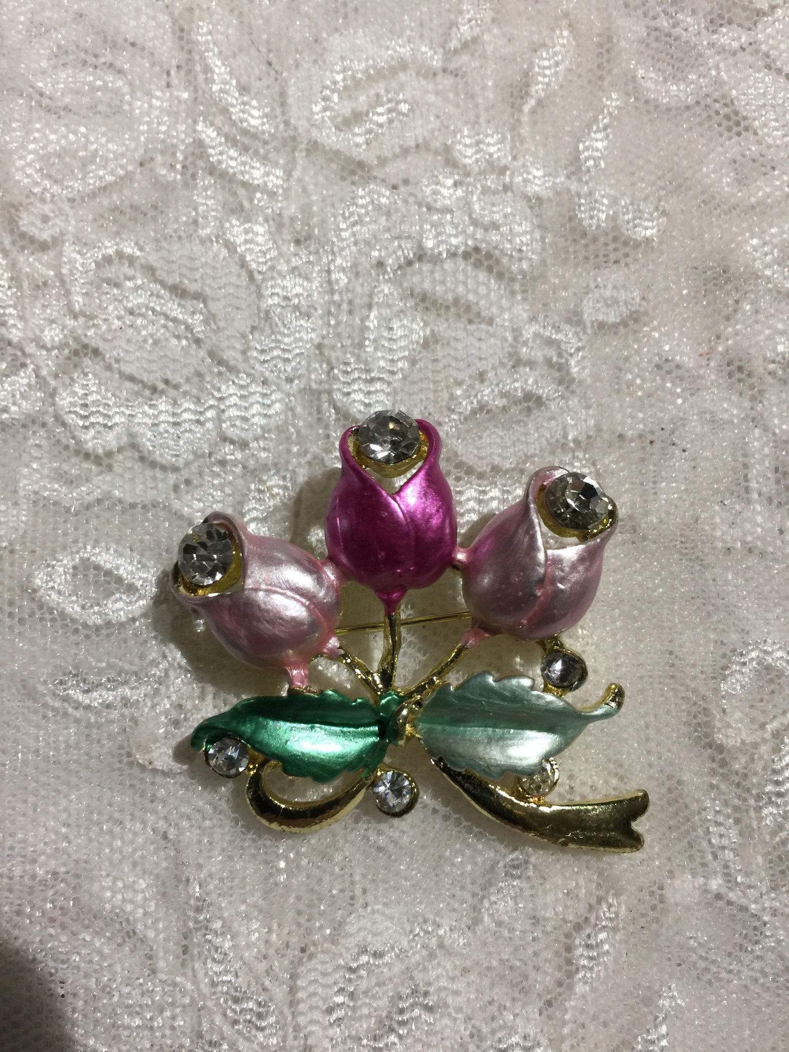 Beautiful Three Stem Roses Brooch With Rhinestones Jewelry - Etsy