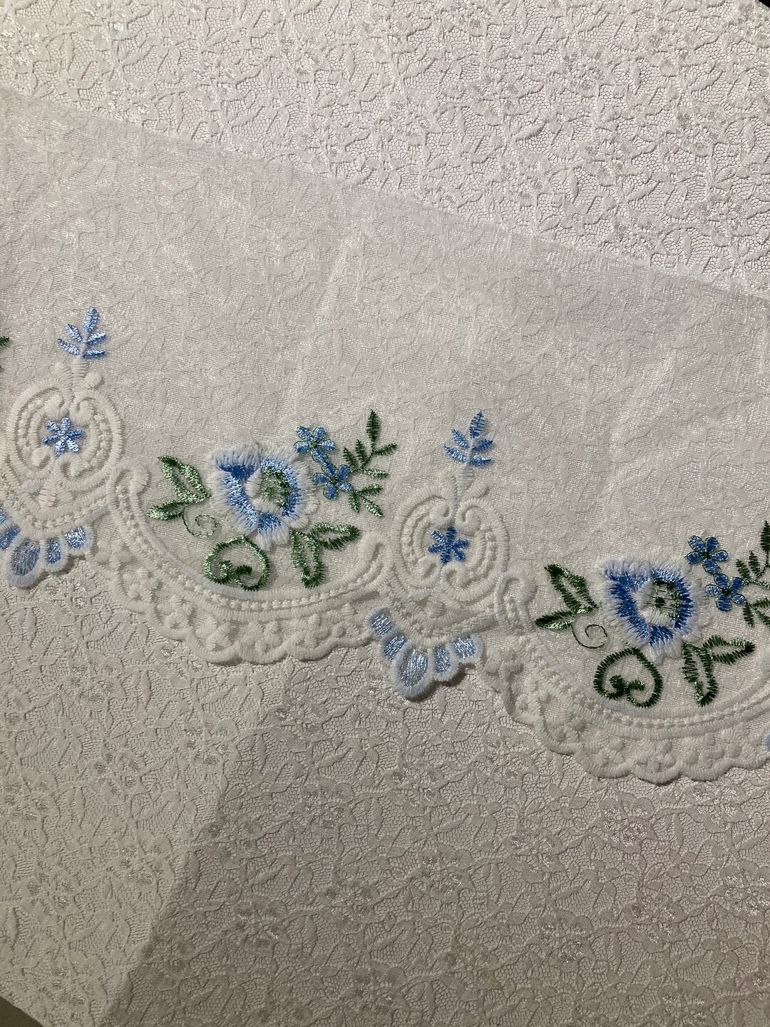 NEW!! Pretty Embroidered Victorian White and Blue Lace With Flowers ...