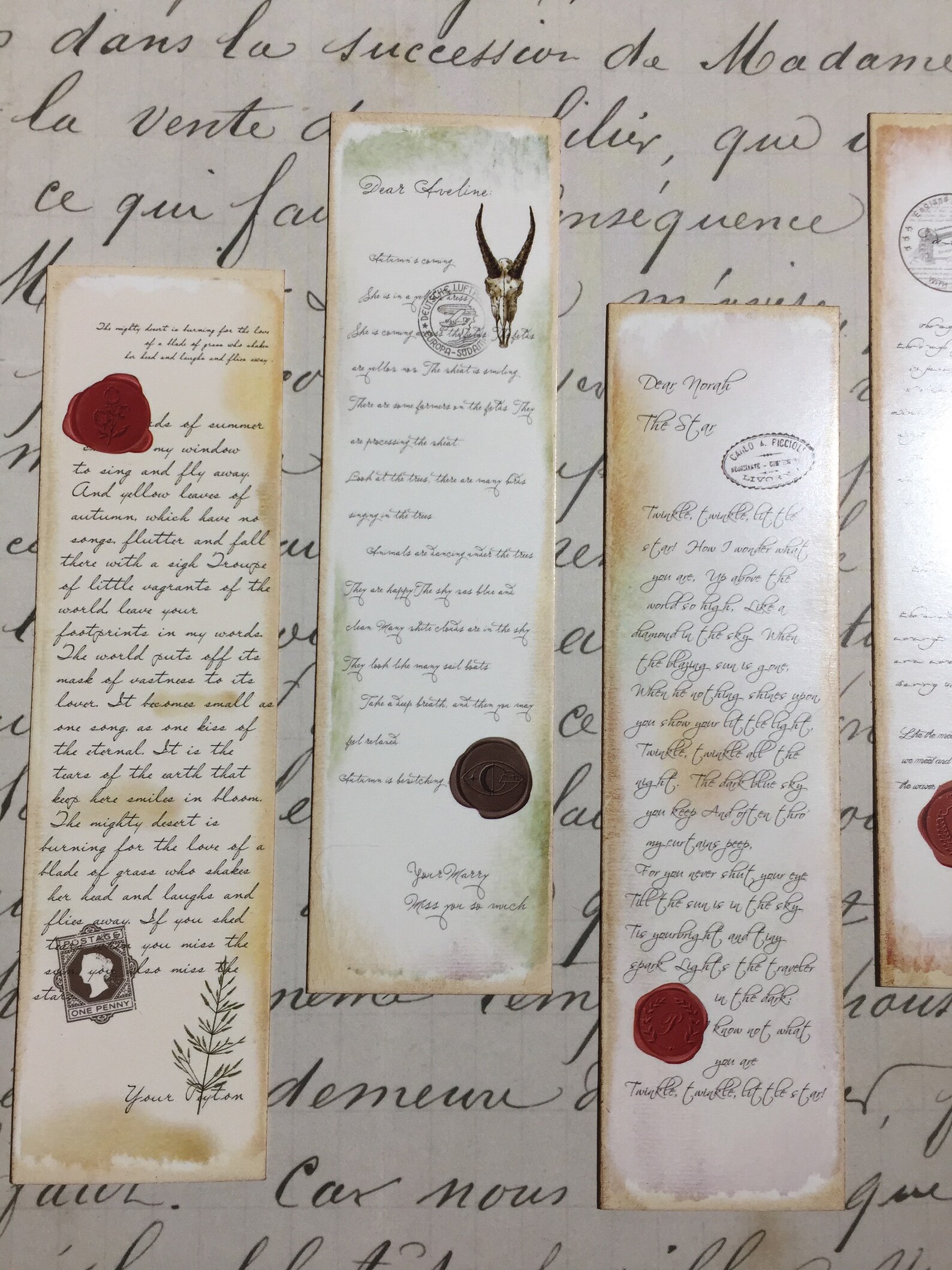 NEW Poem Bookmark Set With Faux Wax Seal 5 Pieces Journaling ...