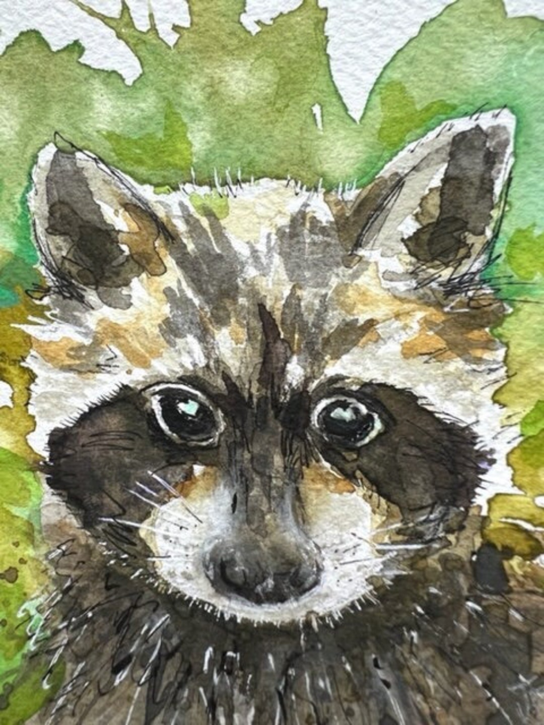 Raccoon Watercolor Painting Original Watercolor and Ink - Etsy