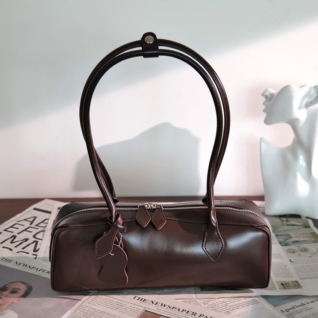 Leather French Baguette Shoulder Bag, Long Handle, Cowhide - Etsy