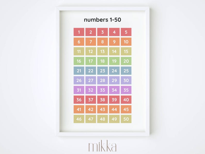 Montessori Numbers - 1-50 Counting Chart, Count to 50, Pastel Colors ...