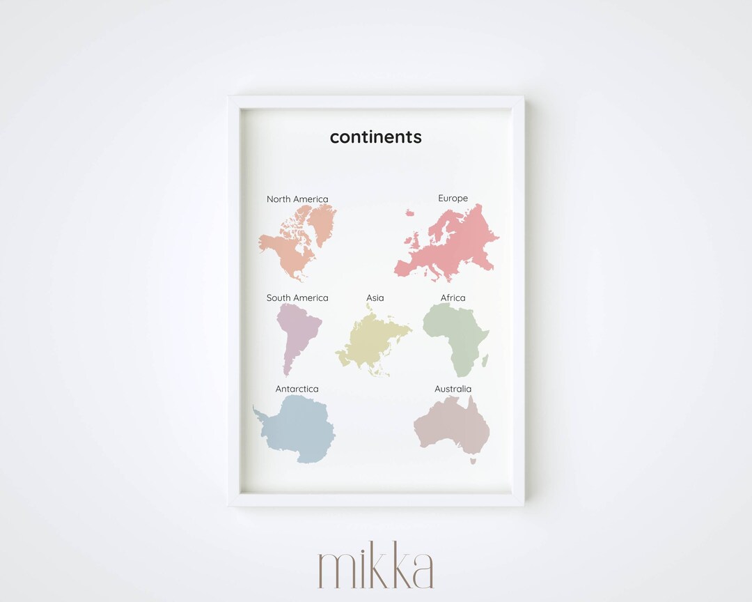 Continents, World Map Poster, Geography Learning Chart, Montessori ...