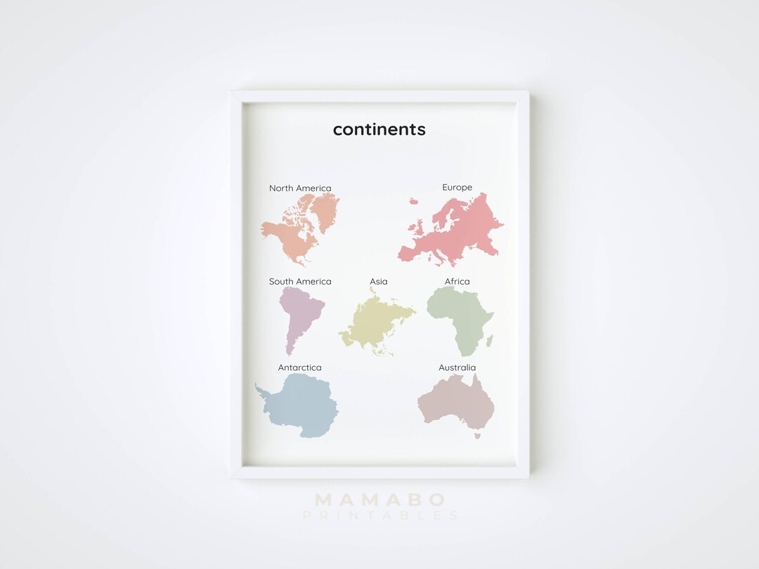Continents, World Map Poster, Geography Learning Chart, Montessori ...