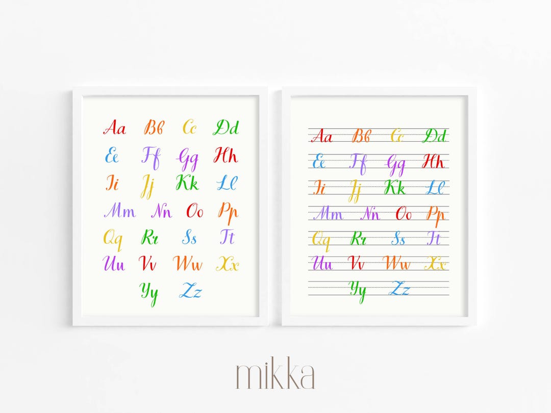Cursive Letters, Cursive Alphabet, Rainbow ABC Print, Preschool Cursive ...