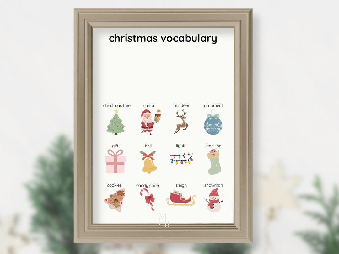 Montessori Christmas Vocabulary Posters Cartoon and Realistic Bundle ...