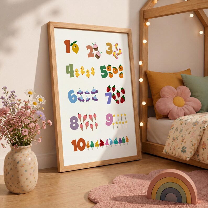 Colorful Numbers Poster for Kids Room, Counting Nursery Wall Art ...