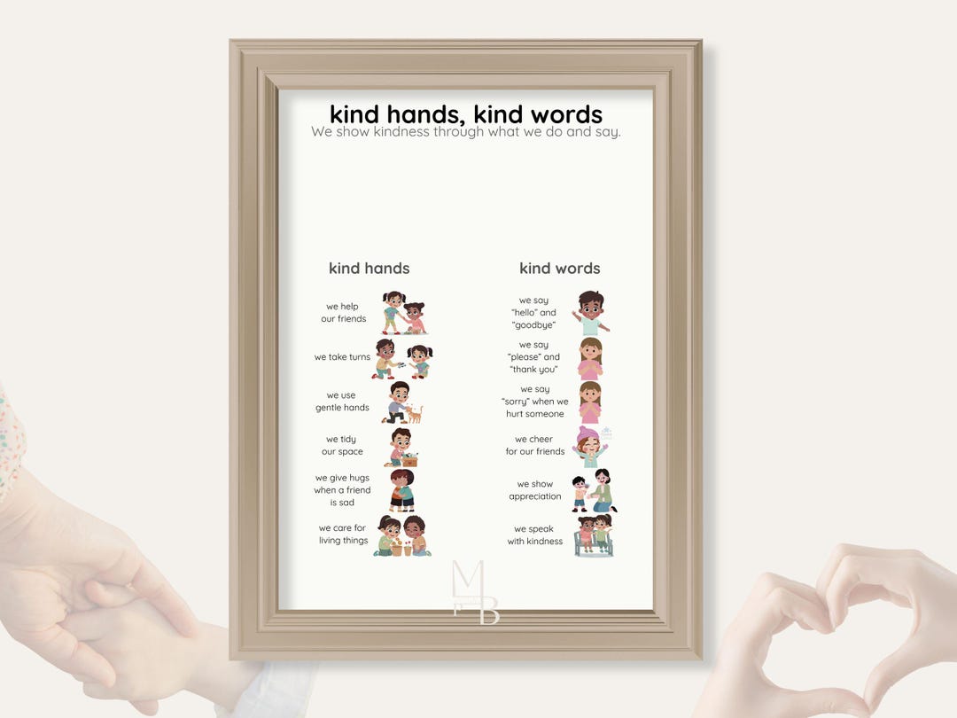 Montessori Kindness Poster | Kind Words Kind Hands Wall Art for Kids ...