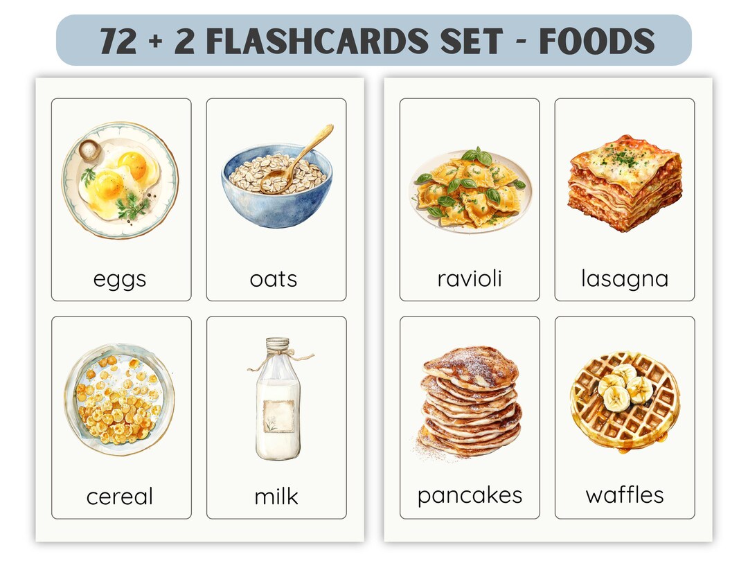 Food Flashcards Printable, 72 Food Cards, Food Vocabulary, ESL Food ...
