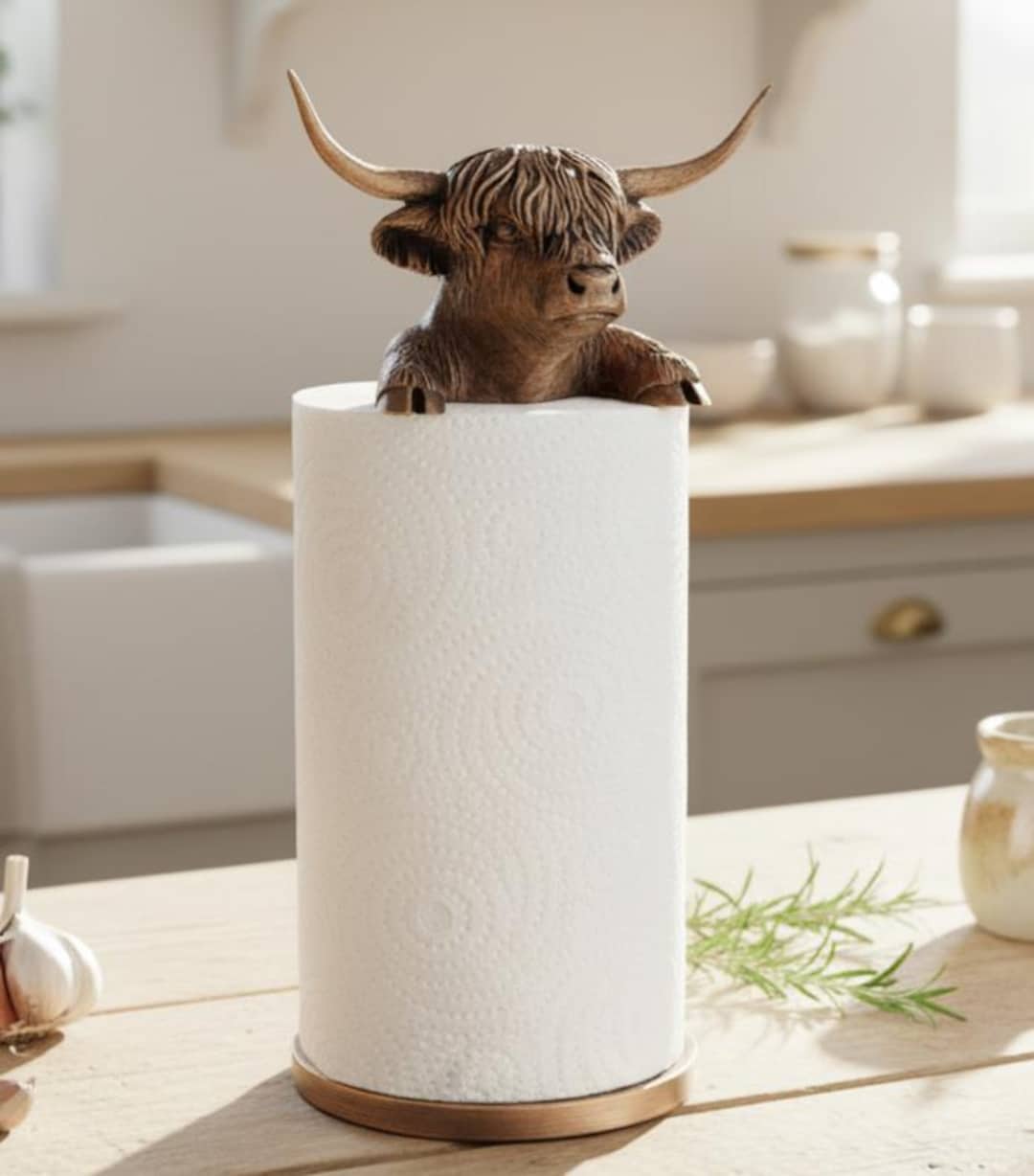 Rustic Highland Cow Kitchen Roll Holder | Farmhouse Paper Towel Holder ...