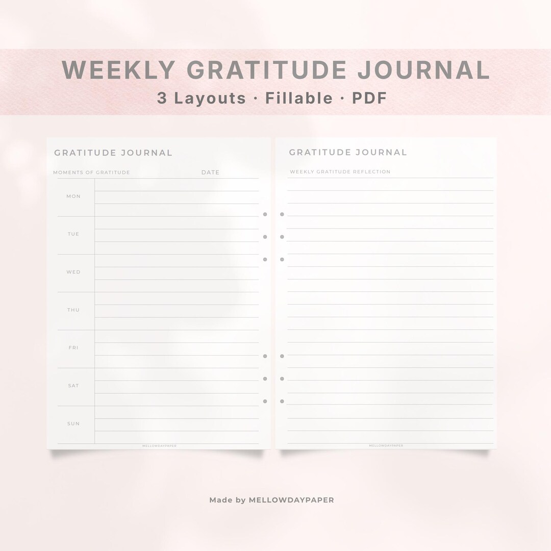 Weekly Gratitude Journal Printable, Undated Planner (A4, A5, Letter ...