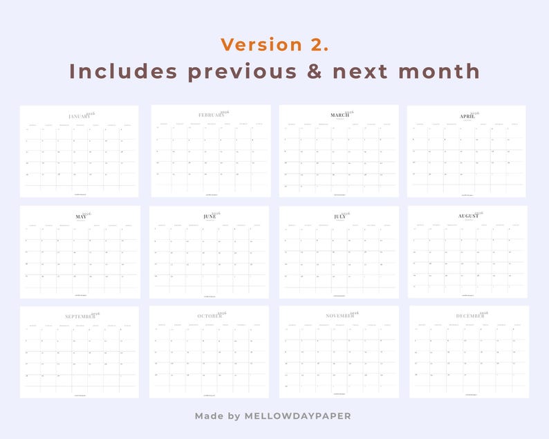 2026 Monthly Calendar Printable: Clean Grid, A3/a4/letter (PDF) - Etsy