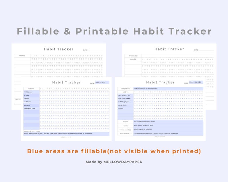 Monthly Habit Tracker Printable: Fillable PDF, A4/letter Size - Etsy