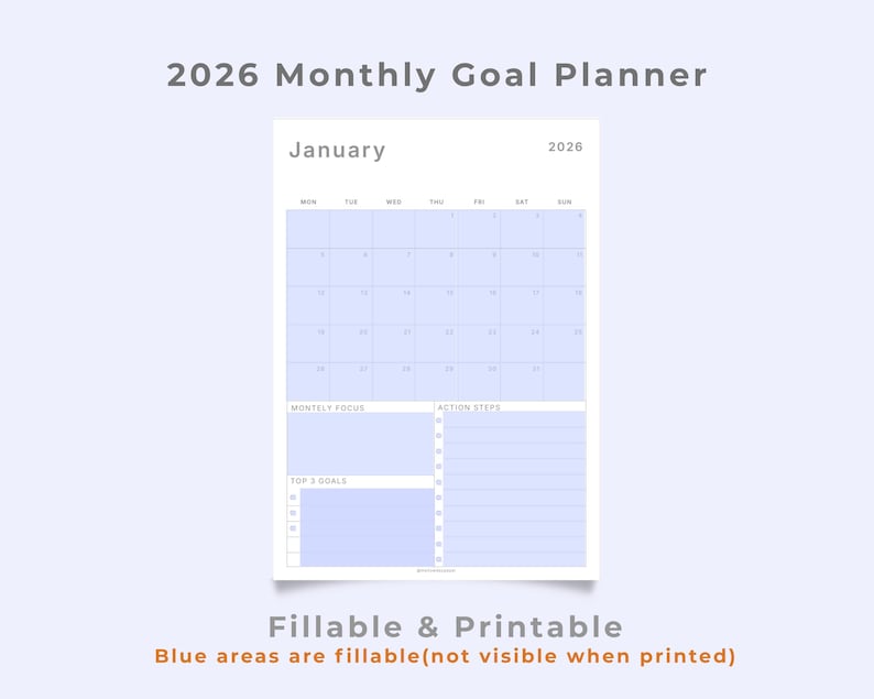 2026 Monthly Goal Planner, Minimalist Vertical Layout (printable ...