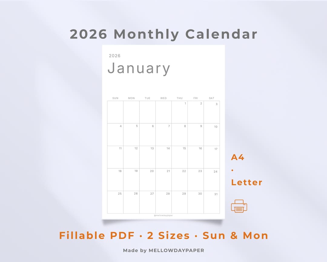 2026 Printable Vertical Calendar Fillable PDF Minimalist Monthly ...