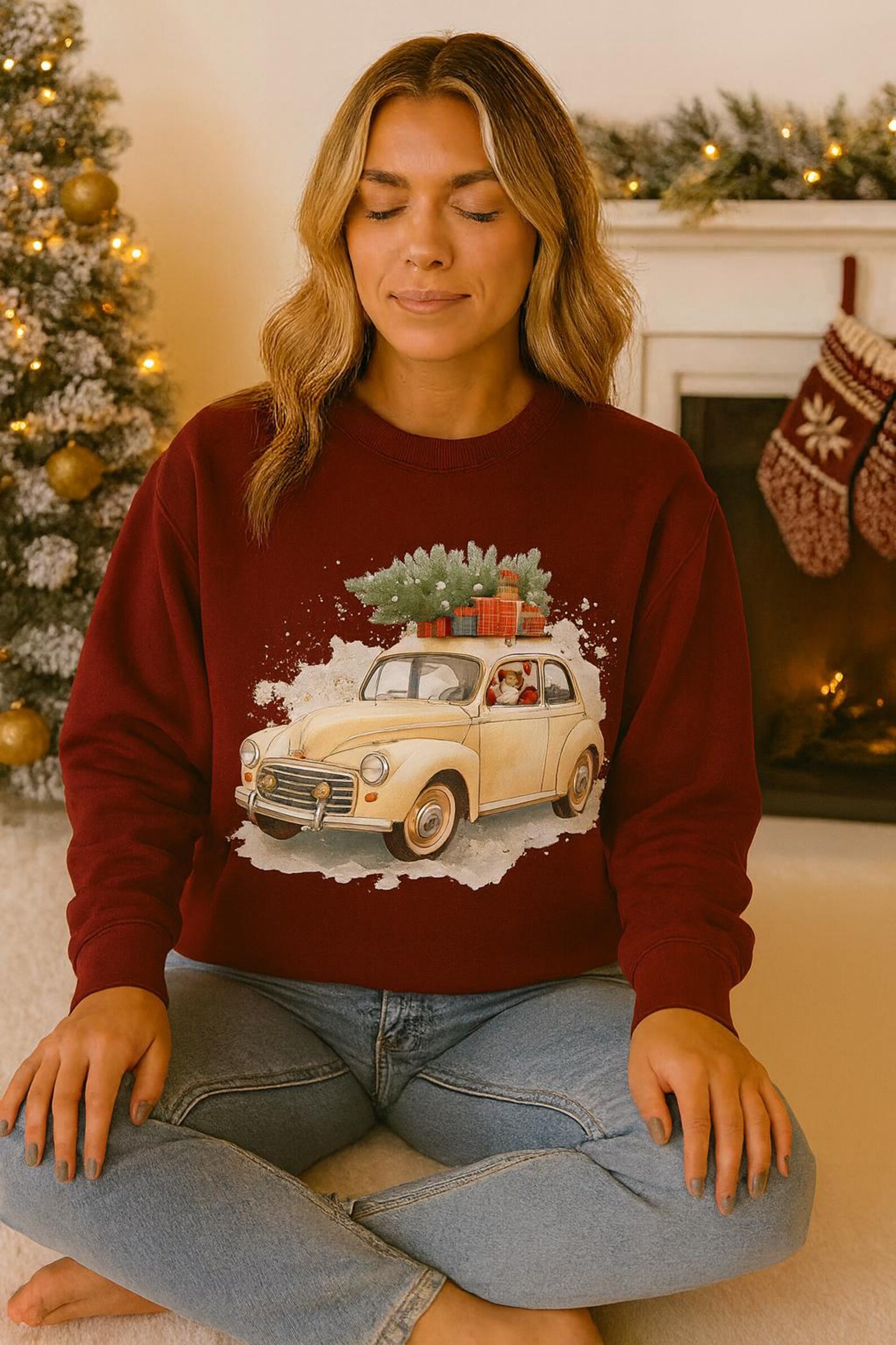 10 Christmas Car Clipart, Watercolor Vintage Holiday Cars With Tree ...