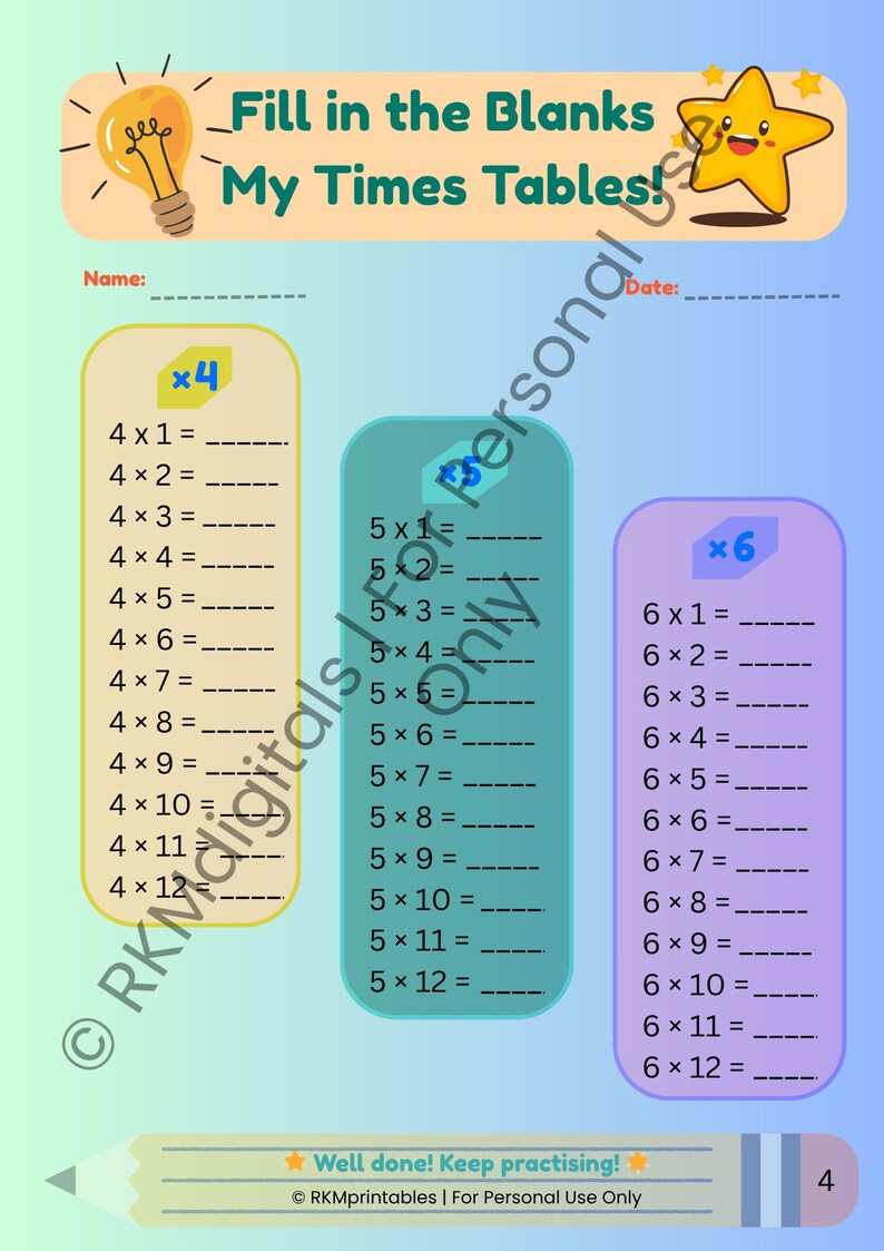 Printable Times Tables Workbook for Kids | 1–12 Multiplication ...
