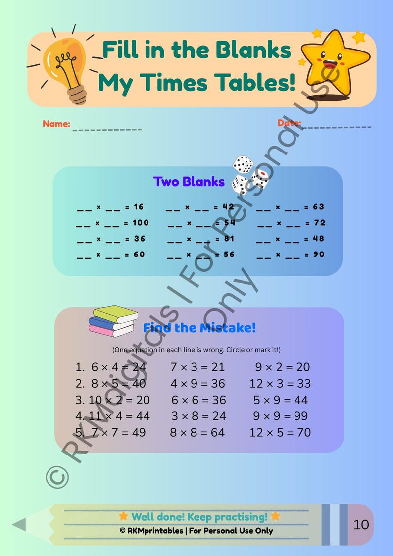 Printable Times Tables Workbook for Kids | 1–12 Multiplication ...