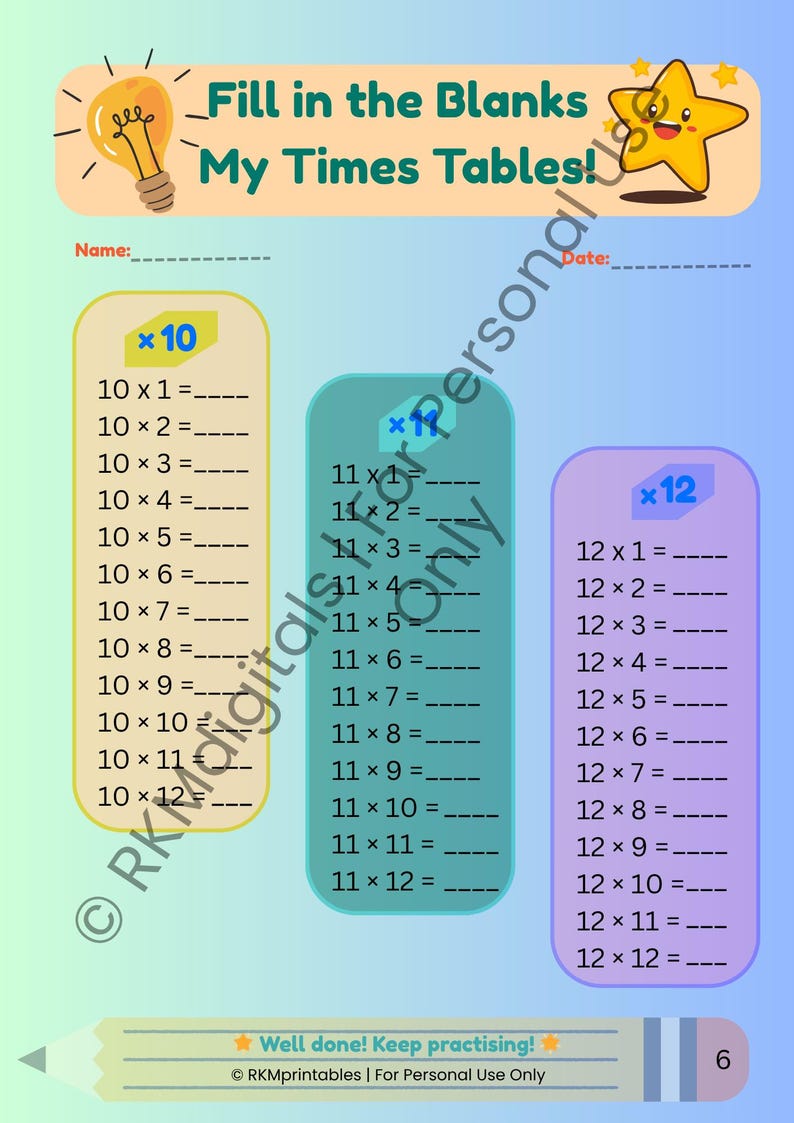 Printable Times Tables Workbook for Kids | 1–12 Multiplication ...