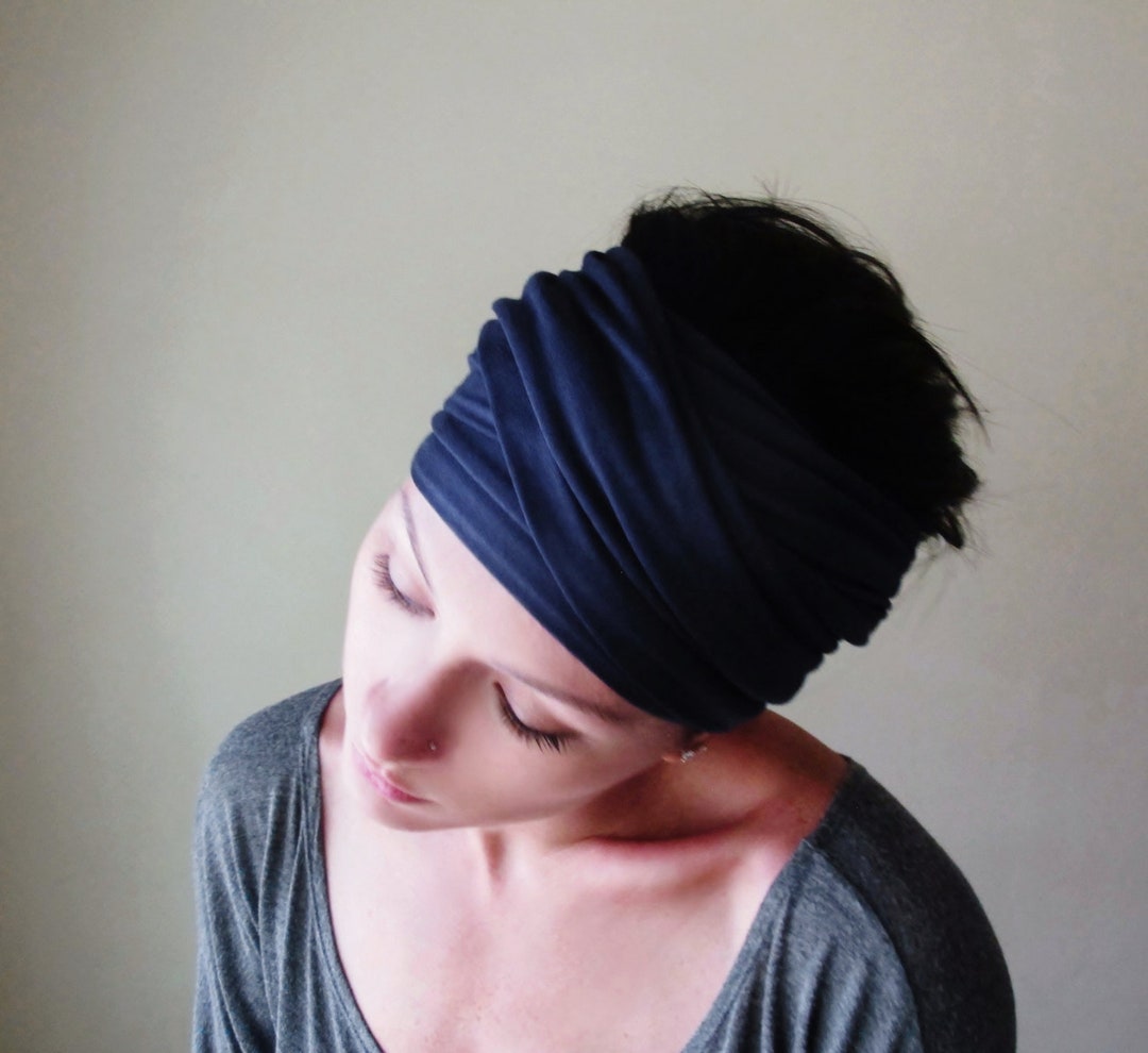 MIDNIGHT BLUE Head Wrap, Ecoshag Head Scarf, Extra Wide Jersey Head ...