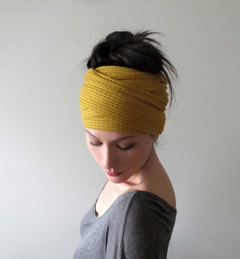 MUSTARD YELLOW Headscarf Boho Waffle Knit Head Wrap Ecoshag - Etsy