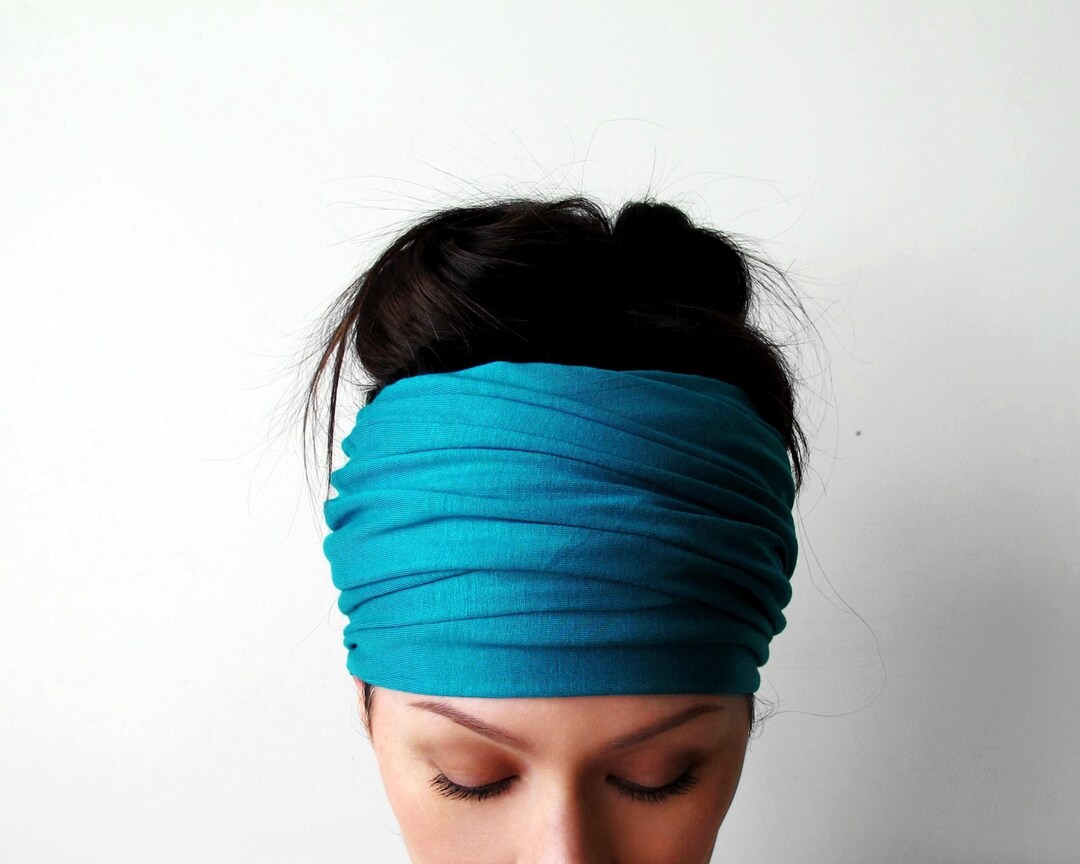 TURQUOISE BLUE Head Scarf, Dark Aqua Blue Athletic Head Wrap, Ecoshag ...