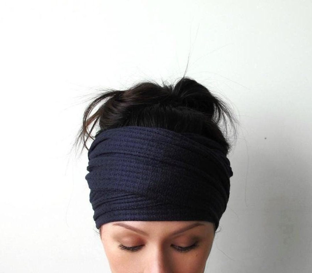 MIDNIGHT BLUE Waffle Knit Head Wrap, Dark Navy Blue Head Scarf, Dark ...