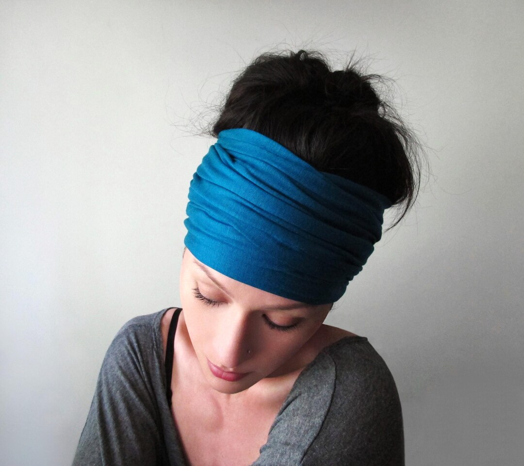 PEACOCK BLUE Head Scarf, Extra Wide Unisex Head Wrap, Ecoshag Hair ...