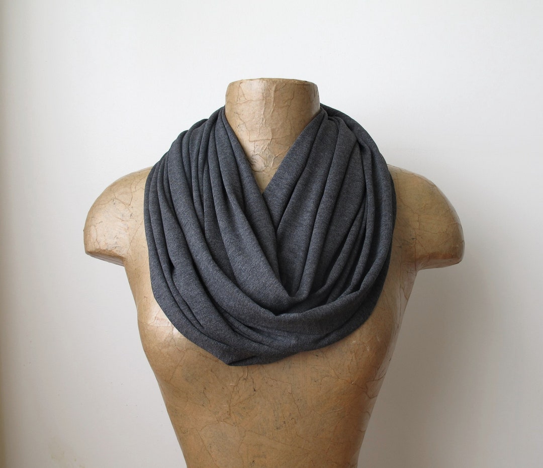 CHARCOAL GRAY Infinity Scarf, Ecoshag Dark Heather Gray Jersey Scarf ...