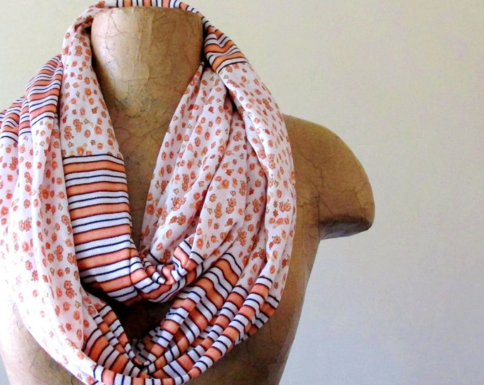 Coral Infinity Scarf Coral Peach Flowers and Stripes - Etsy
