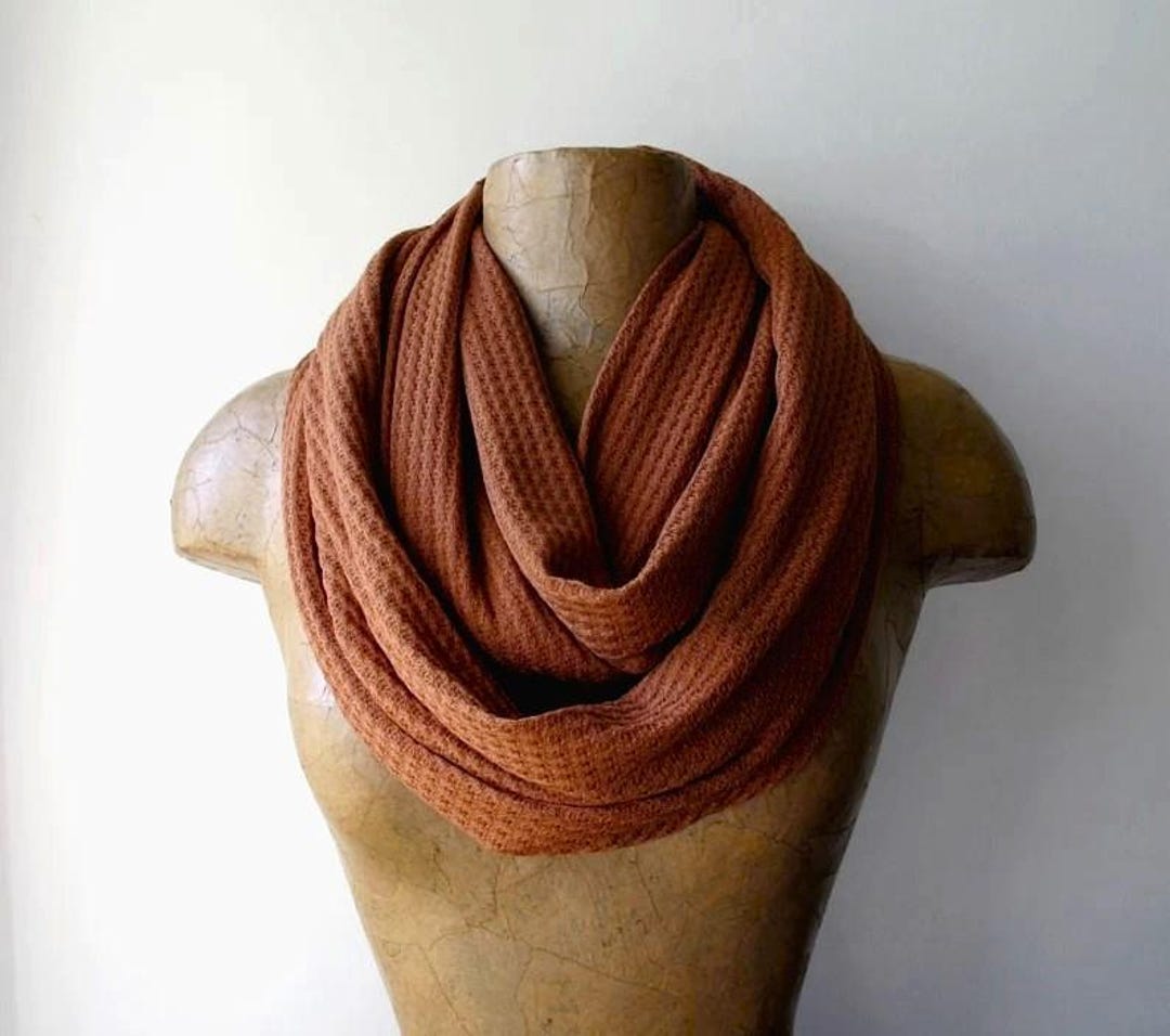 DARK BURNT ORANGE Infinity Scarf, Ecoshag Waffle Knit Circle Scarf ...