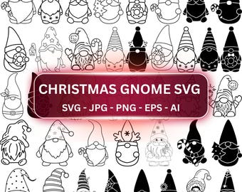 Gnome SVG Cut File | Christmas Gnome Vector Outline | Christmas Clipart ...