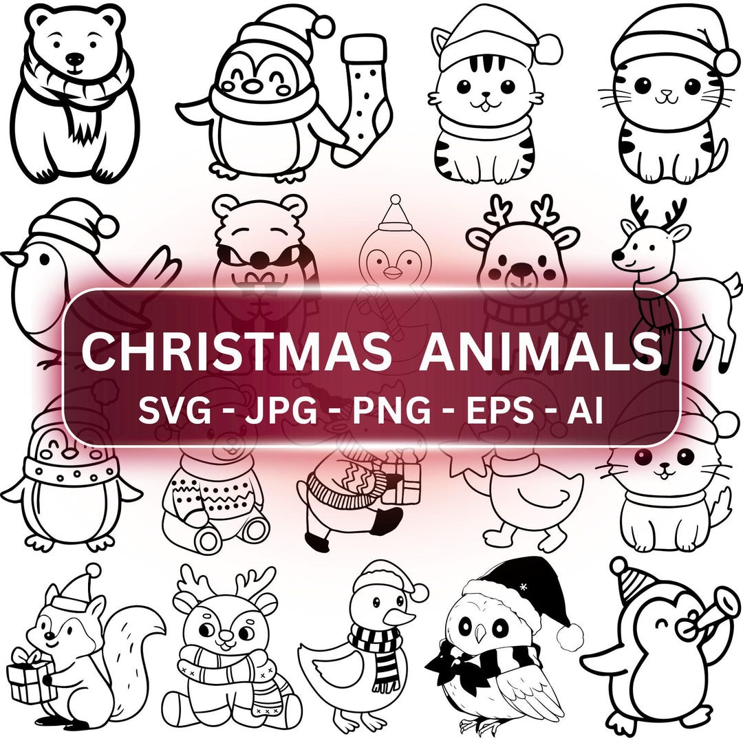 Christmas Animal SVG Bundle, Kawaii Clipart (digital Download - Etsy