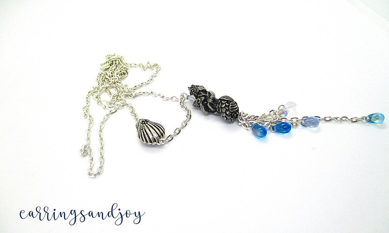 Long Necklace With Mermaid. Mermaid Partenope. Silver Clear and Blue ...