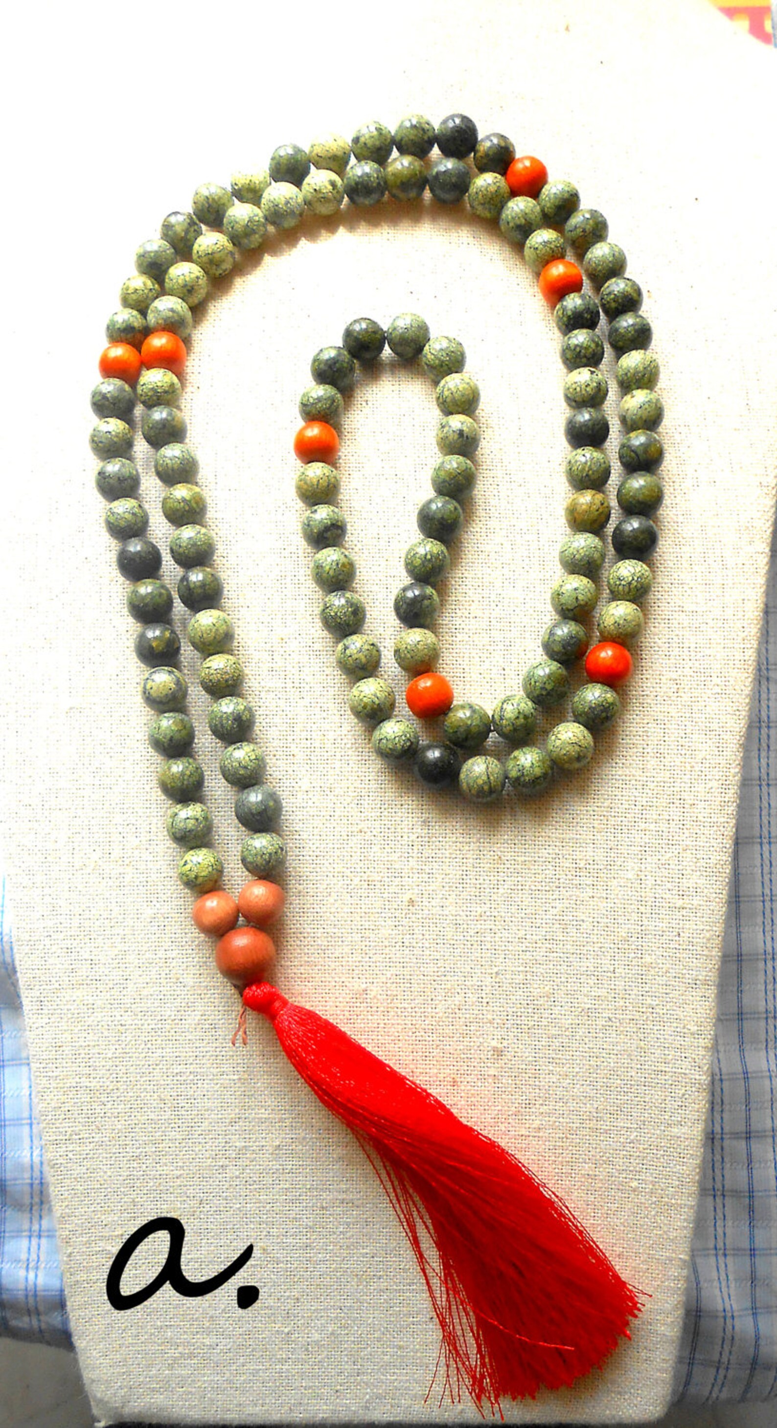 Mala Russian Serpentine 108 Grains. Mala Gemstone. Mala Olive and ...
