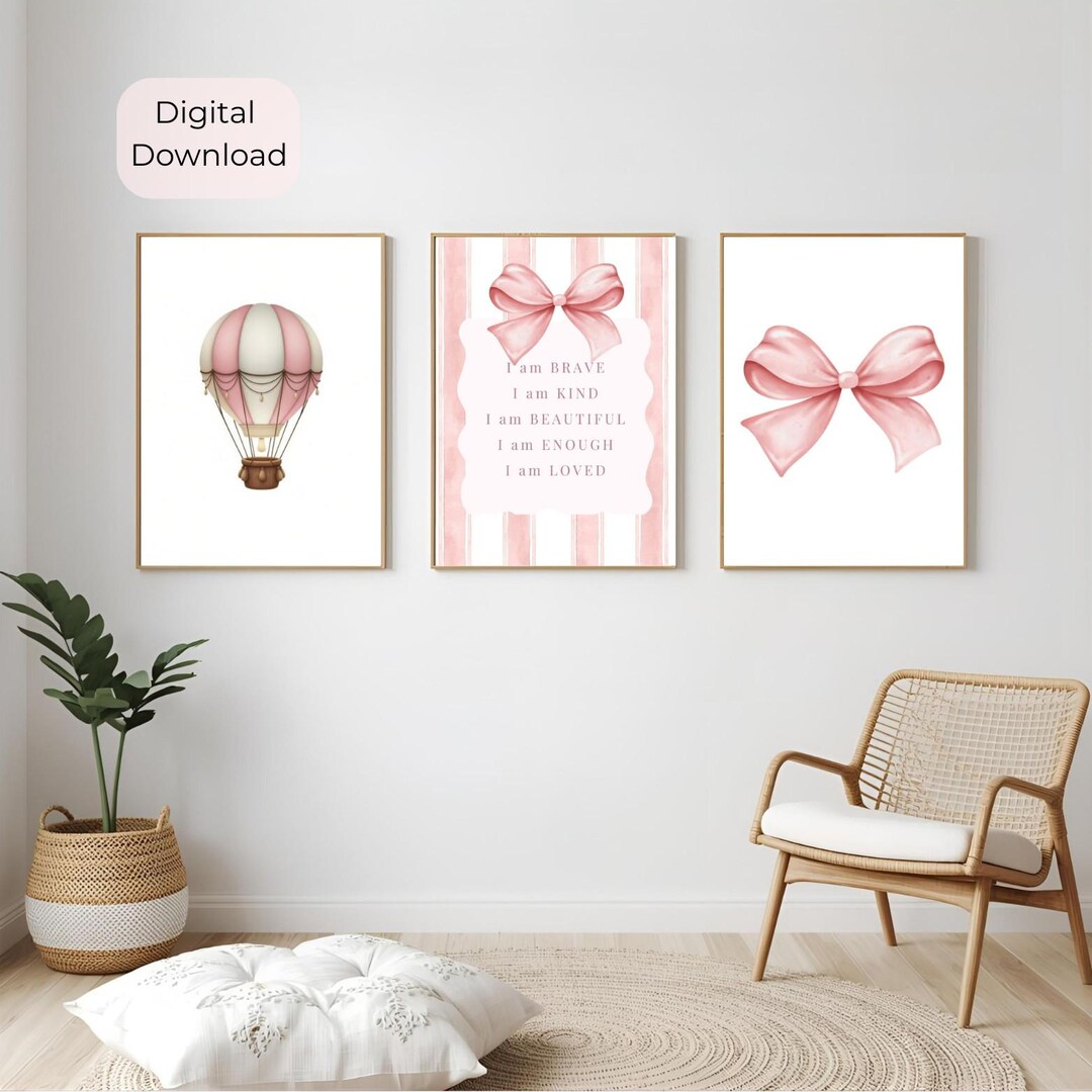 Pink Bow and Balloon Affirmation Wall Art Set – Printable Nursery ...