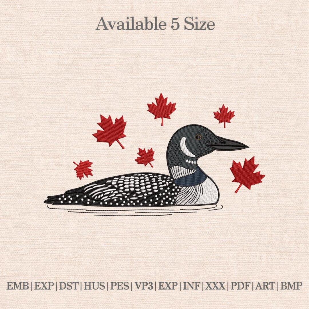 Canadian Loon Embroidery Design Maple Leaf Wildlife Nature Machine ...