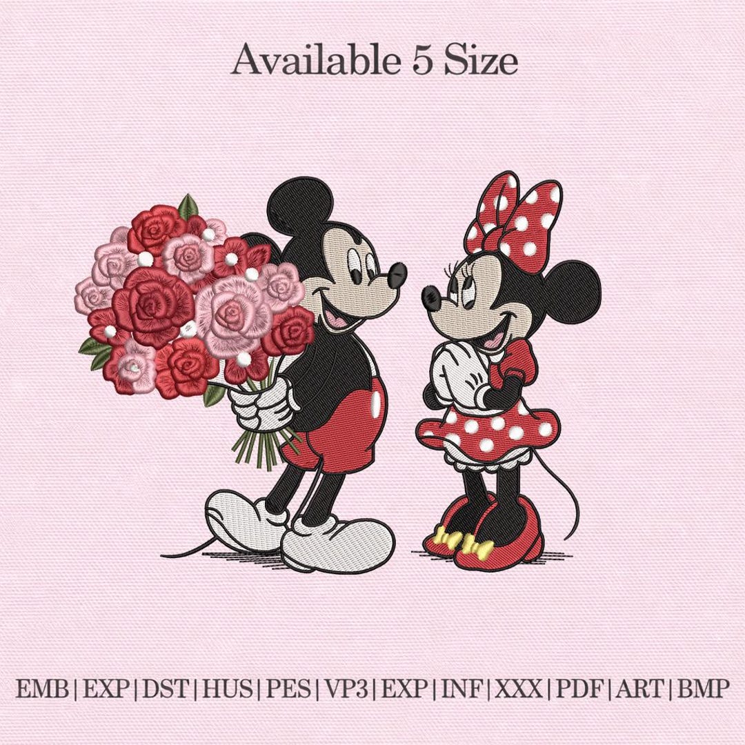 Cute Cartoon Mouse Couple Embroidery Design, Romantic Mouse Flower ...