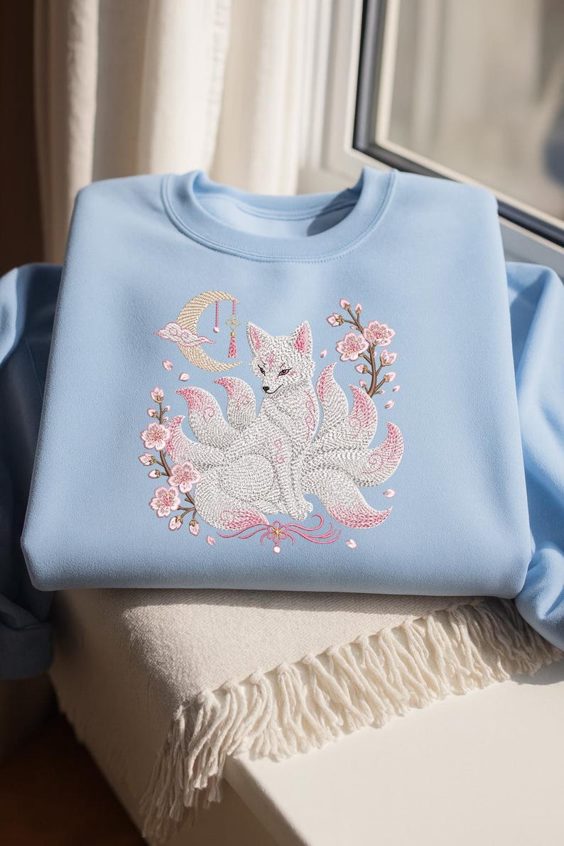 Japanese Fox Embroidery Design, Kitsune Embroidery File, Sakura Anime ...