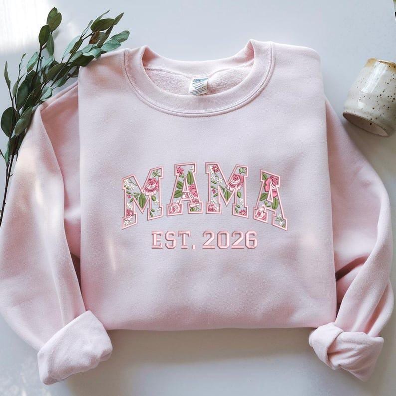Mama Floral Embroidery Design Est 2026, Rose Letter Embroidery File ...