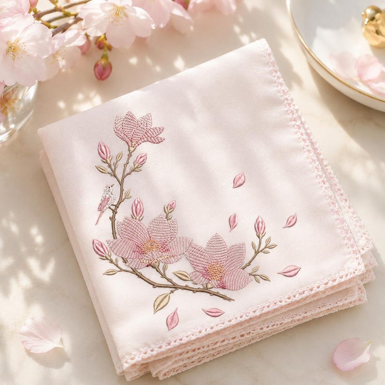 Magnolia Embroidery Design, Bird Blossom Machine File, Floral (digital ...