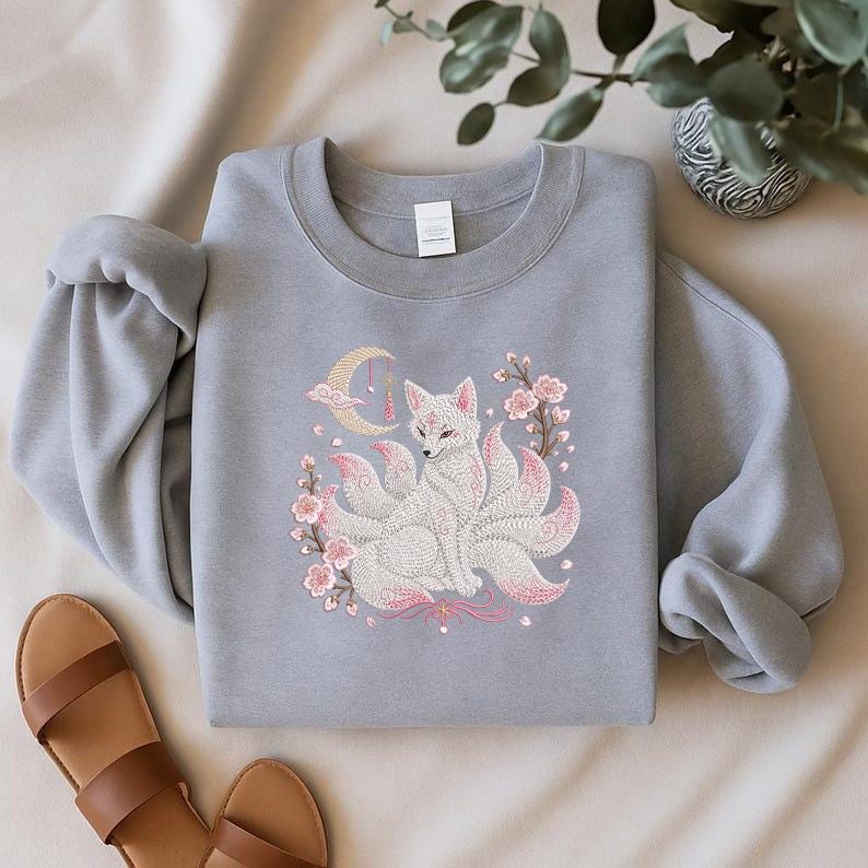 Japanese Fox Embroidery Design, Kitsune Embroidery File, Sakura Anime ...